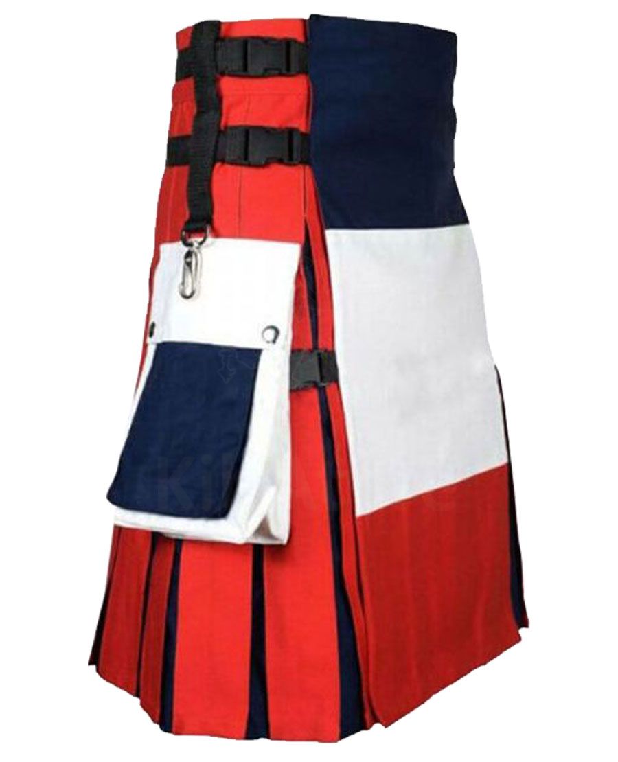Cotton Utility Kilt French Flag Design - Stylish & Durable Men's Kilt