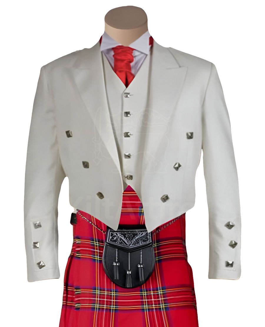 White Prince Charlie Jacket with 5-Button Waistcoat Set - Elegant ...